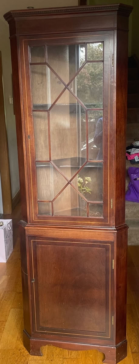 Free: Mahogany Corner Display cupboard (Upper Malone, Belfast, BT9) - Belfast Freegle